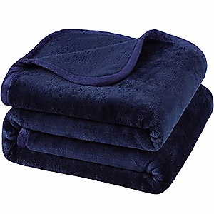 PiccoCasa Flannel Fleece Blanket Soft Lightweight Warm Fuzzy Blanket for All-Seasons, Luxury Comfy Decorative for Couch Living Room 50"x60" Navy Blue