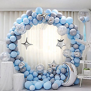 54Pcs Star Foil Balloons Moon Foil Mylar Balloons with 50Pcs Silver Star Balloons and 4Pcs Large Moon Foil Balloons for Baby Shower Christmas Anniversary Engagement Wedding Birthday Party Decoration