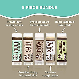 Natural Dog Company Powerhouse Bundle, Includes 5 Healing Balms that Relieve Skin Irritations, Cracked Paws and Dry Noses, Organic, All Natural Ingredients, 0.15oz Trial Sticks