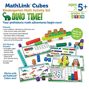 Learning Resources MathLink Cubes Kindergarten Math Activity Set: Dino Time! 115 Pieces, Ages 5+ Kindergarten STEM Activities, Math Games for Kids, Mathlink Cubes Activity Set, Ages 5+