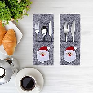 GALPADA 4Pcs Christmas Silverware Holder Pocket Tableware Cutlery Organizers Felt Xmas Santa Claus Fork Spoon Flatware Bags Christmas Dinner Table Decor