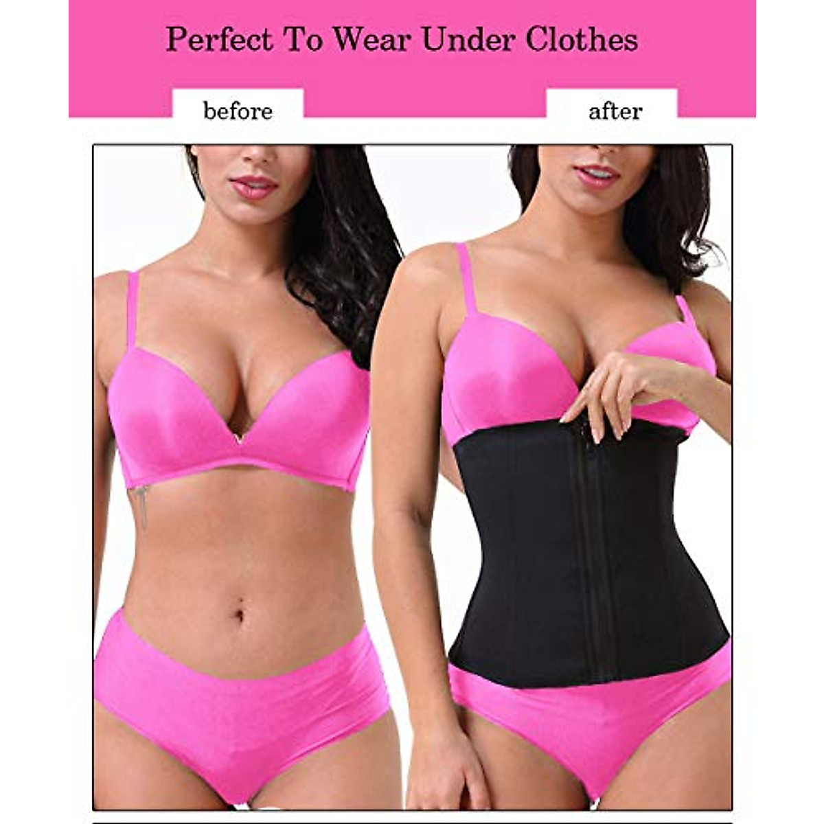 GainKee Clip and Zip Waist Trainer Corset Women Neoprene Workout Sweat Vest Body Shaper (Large, Belt)