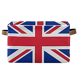 AUUXVA UK Flag Union Jack Storage Bins Basket, Vintage British Flag Collapsible Storage Cube Rectangle Storage Box with Handles for Shelf Closet Nursery Bedroom Home Office 1 Pack