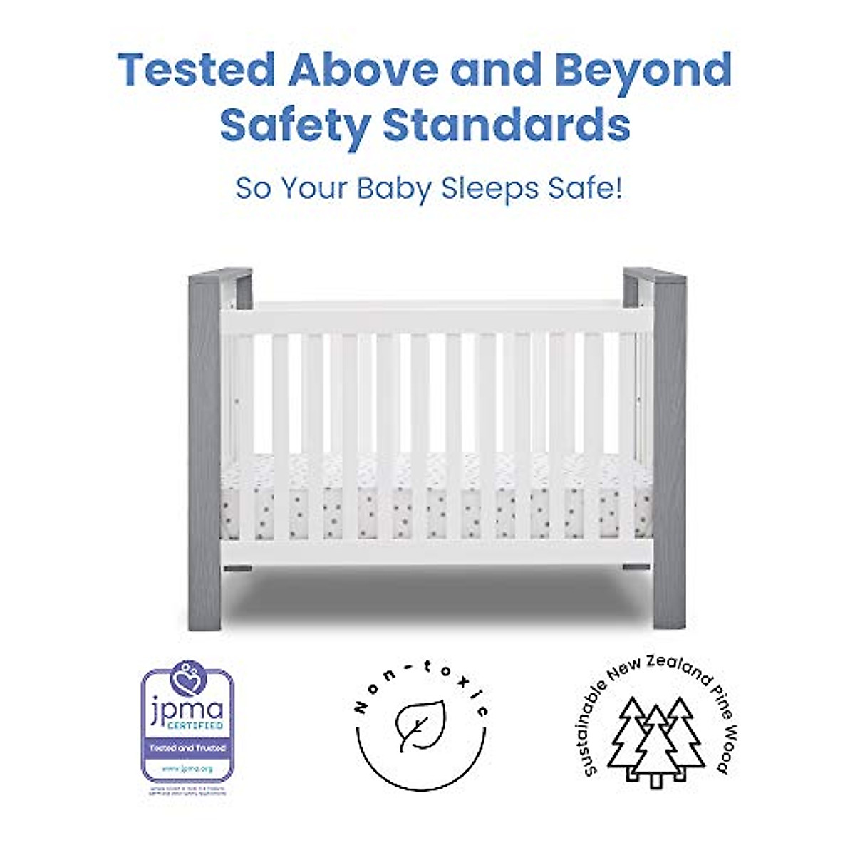 Delta Children Miles 4-in-1 Convertible Crib, Greenguard Gold Certified, Bianca White/Textured Cloud