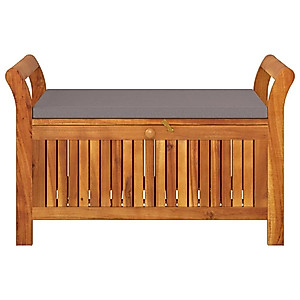 loibinfen Wooden Outdoor Patio Storage Bench Large Deck Box with Brown Cushion 35.8"x19.7"x23.6" Solid Wood Acacia Storage Box Deck Box with Seat for Garden, Balcony, Porch, Pool,Yard
