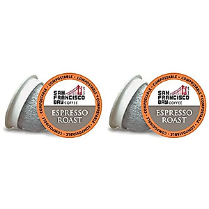 San Francisco Bay Coffee OneCUP Espresso Roast 12 Ct Dark Roast Compostable Coffee Pods, K Cup Compatible including Keurig 2.0 (Pack of 2)