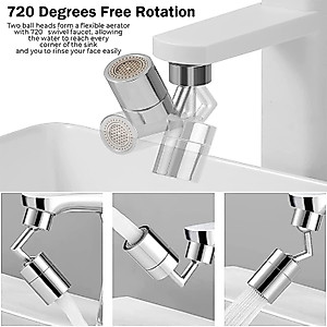 2 Pack Dual-Function 2-Flow Sprayer Faucet Head, 720 Degree Swivel Faucet Aerator, Large-Angle Rotating Splash Filter Faucet, Faucet Replacement Part-55/64-27UNS Inch Female Thread Faucet