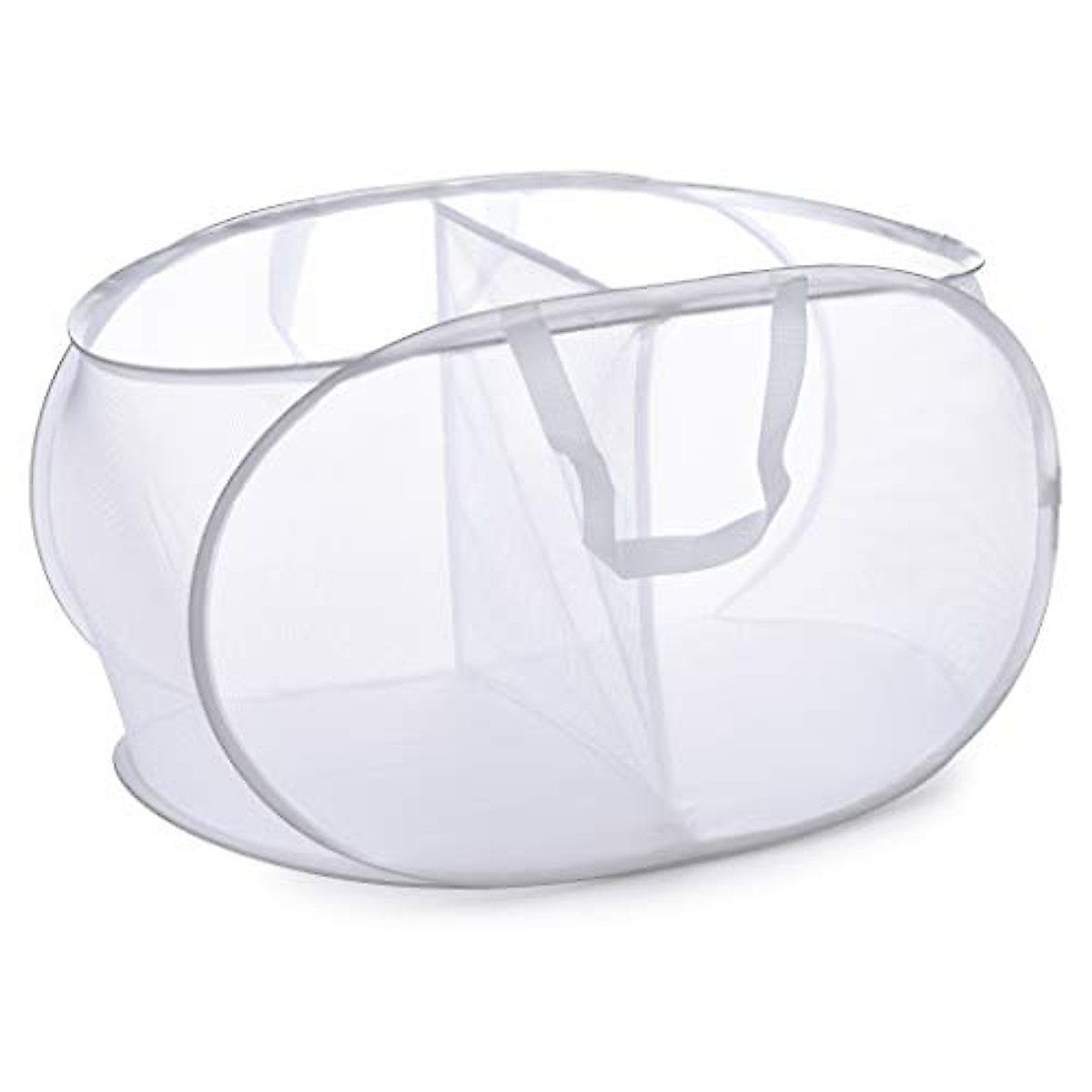 Popup Laundry Basket, Two Compartments - Durable Mesh Material, Folds for Storage, Easy Carry Handles. Folding Pop-Up Laundry Basket Bins are Great for College Dorm Laundry Room or Travel. (White)