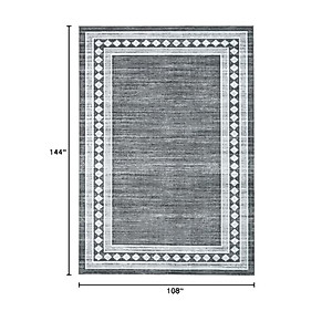 RUGSREAL Large Area Rug 9x12 Bordered Rug Indoor Outdoor Rug Solid Rug Soft Modern Geometric Boho Rug, Non-Slip Rugs for Living Room, Foldable Machine Washable Area Rug (9x12,Grey)