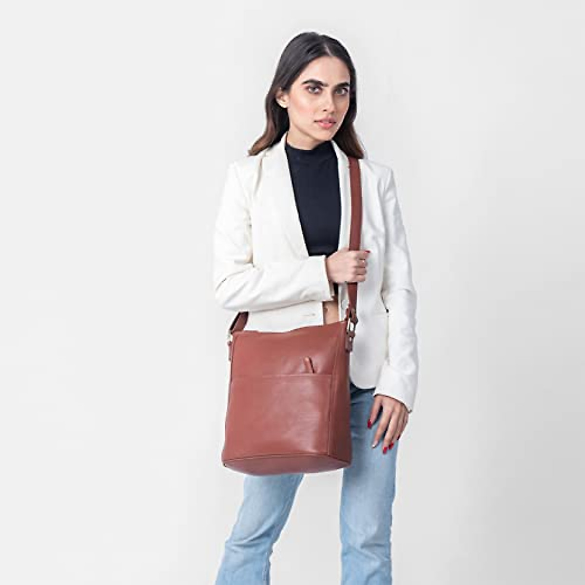 LEABAGS Leather Crossbody Bag - Vintage Genuine Buffalo Leather Handbag - Messenger Shoulder Bag Men Women Briefcase Large Milano Brown For Caramel
