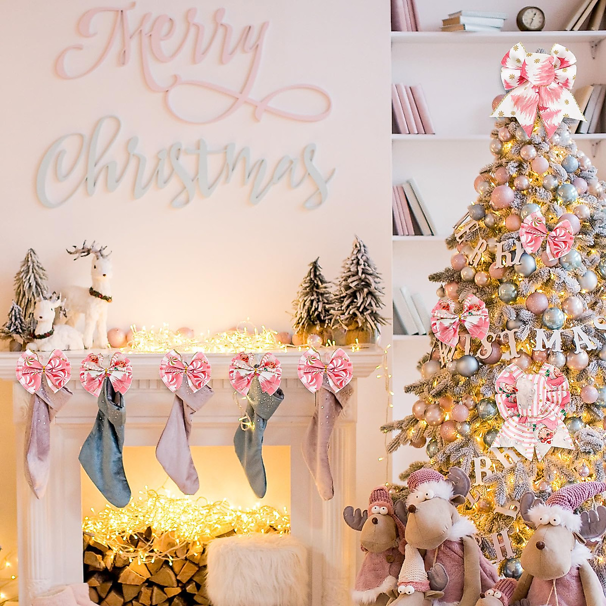 AnyDesign 30 Yards Christmas Wired Edge Ribbon 2.5 Inch Pink White Checkered Snowman Snowflake Craft Ribbon Gold Glitter Wired Fabric Ribbon for Wrapping DIY Bow Wreath Crafts Making, 5 Rolls