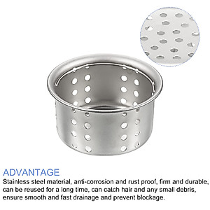 METALLIXITY Kitchen Sink Strainer, Stainless Steel Drain Hole Filter Mesh Basket Sink Strainer Bathtub Hair Catcher Stopper for Kitchen Sink, Silver Tone