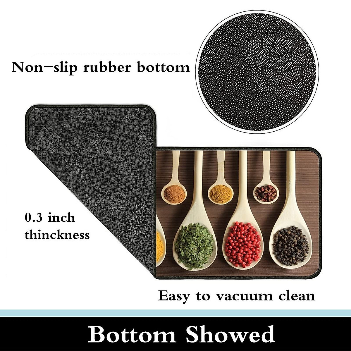 Colorful Spices Wooden Spoons Kitchen Rug Non-Slip Kitchen Mats Bath Runner Doormats Area Mat Rugs Carpet for Home Decor 39" X 20"