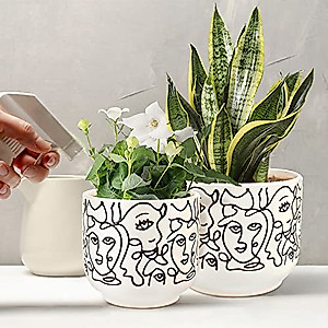Gohearin Ceramic Planter - 6.6+5.4 Inch Flower Pot W/Drain Hole forIndoor or Outdoor, Gardening Decoration Gift -Face Image Flowerpot - Set of 2