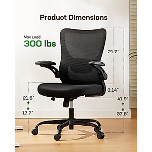 Marsail Office Chair Ergonomic Desk Chair with 3 Ways PU Armrests and Adjustable Lumbar Support Breathable Mesh Computer Chair Executive Rolling Swivel Comfy Task Chair for Home Office Gaming