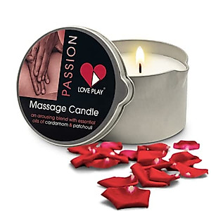 LOVE PLAY Passion Massage Candle - Moisturizing Body Oil Candle for Couples and Home Spa - Luxurious & Hydrating Skin Care Body Massage Oils - Natural, Vegan - (6.76oz)