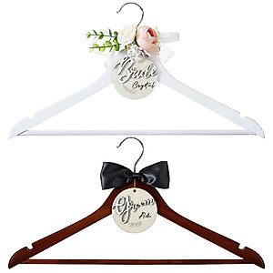 FillTouch 2 Pack Wedding Hanger Bridal Hanger Bride Groom Hanger with Wedding Hanger Tags for Wedding Dress Wedding Gift (Pink)