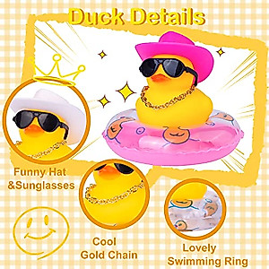 MuMyer Yellow Duck Car Dashboard Decorations Rubber Duck Car Ornaments for Car Dashboard Decoration Accessories with Mini Swim Ring Sun Hat Necklace and Sunglasses