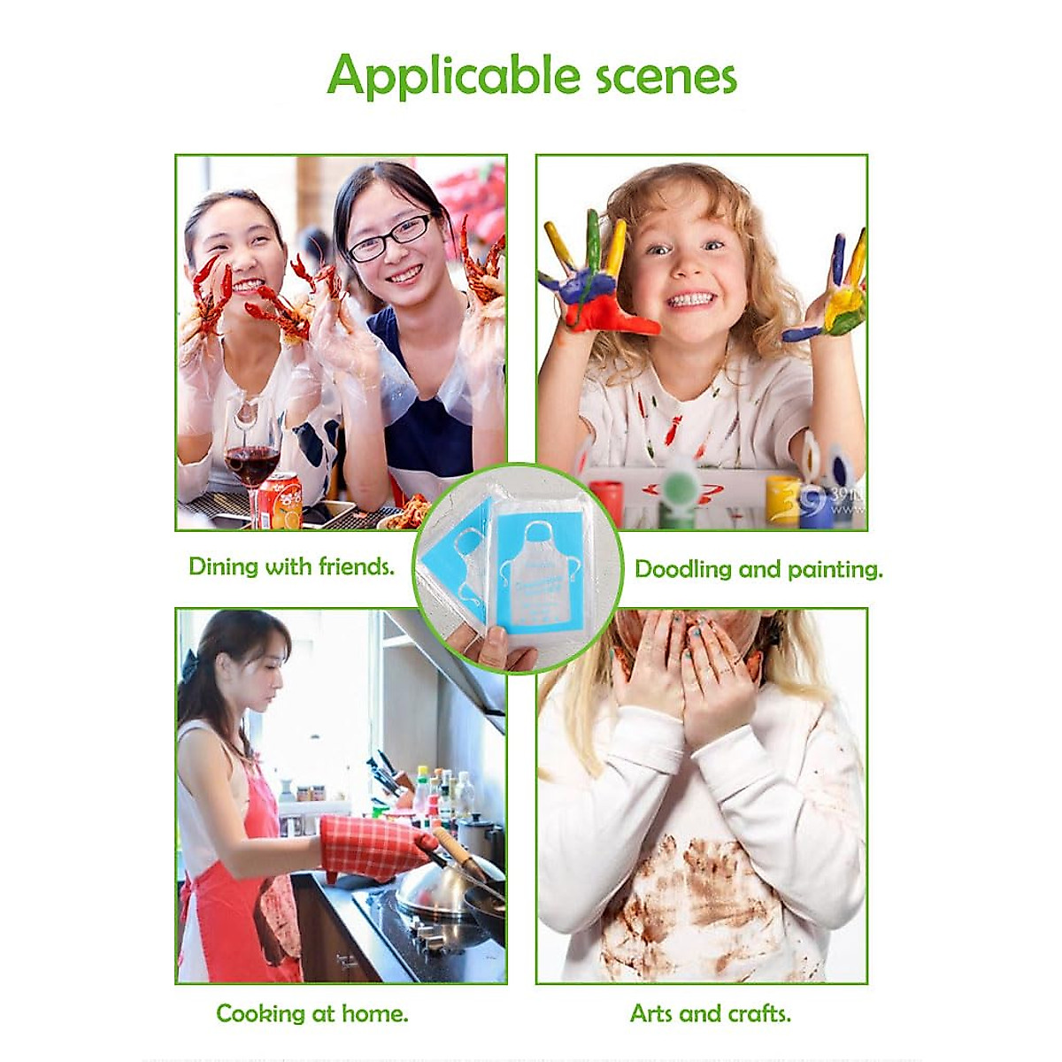 Bluelark Disposable Aprons (50 Count) Waterproof Plastic Apron For Painting, Cooking, Housework, and Picnics - Individually Packaged