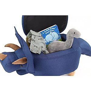 Critter Sitters 15-In. Seat Height Denim Blue Triceratops Dinosaur Animal-Shaped Storage Ottoman for Nursery, Bedroom, and Playroom, Multifunctional, Durable, and Fun Footstool for Kids and Toddlers