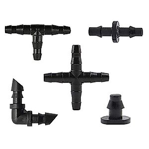 Kalolary 200PCS Irrigation Fittings Kit, Drip Irrigation Barbed Connectors for 1/4-Inch Vegetable Garden Lawn Water Hose Connectors(80 Straight Barbs+60 Tees+20 Elbows+20 End Plug+20 4-Way Coupling)