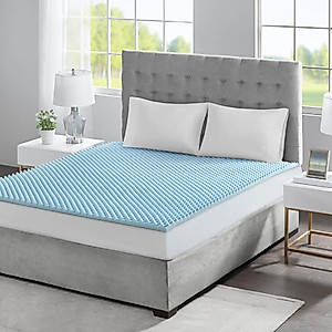 Sleep Philosophy Gel Infused Memory Foam Mattress Topper Luxurious, All Season Enhanced Bed Support, King, 1.5" Thick, without Cover Blue