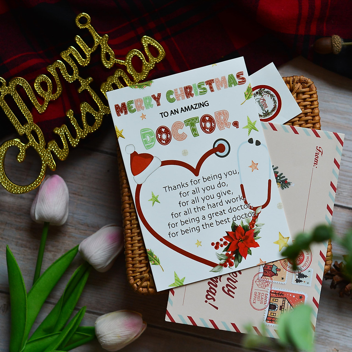 BlinkWishes Christmas Card for Doctor, Doctor Merry Christmas Greeting Card with Envelope and Seal, Thank You Christmas Gift for Doctor and Healthcare Worker, Xmas Gift Ideas