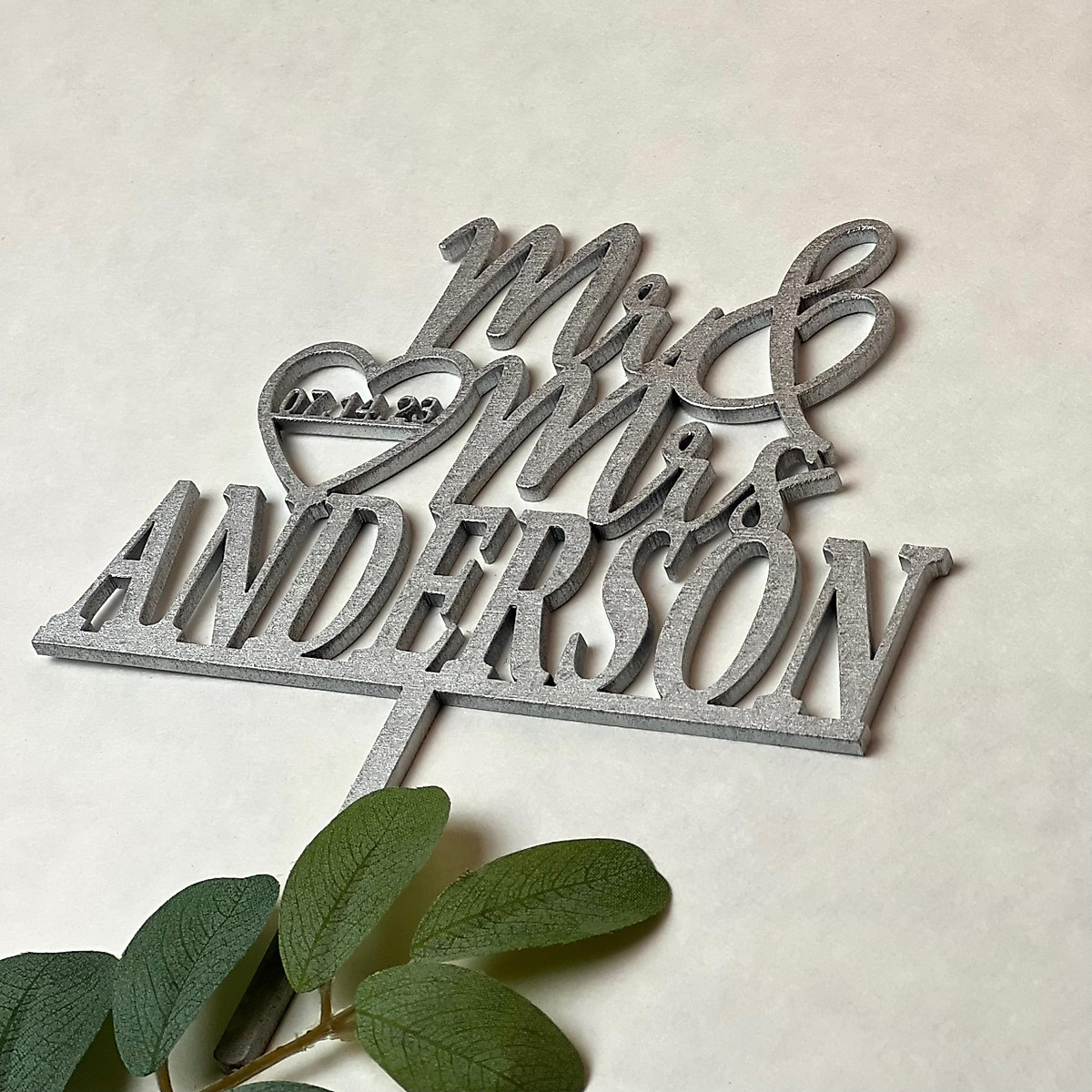 Personalized Wedding Cake Topper, Wooden Cake Toppers, Mr Mrs Heart Customized Wedding Date And Last Name To Be Bride & Groom
