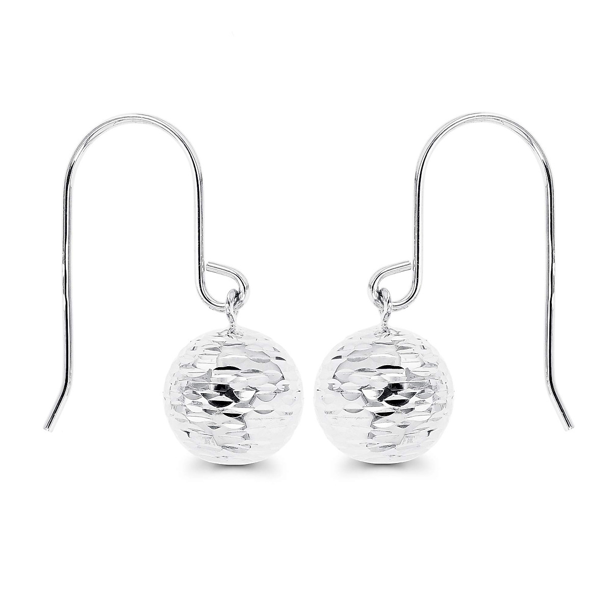14K White Gold Diamond Cut 8mm Ball FishHook Earring