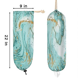 Turquoise Marble Texture Plastic Bag Holder, Teal Art Marble Grocery Bag Storage Holder Garbage Shopping Bag Trash Bags Organizer for Kitchen Home