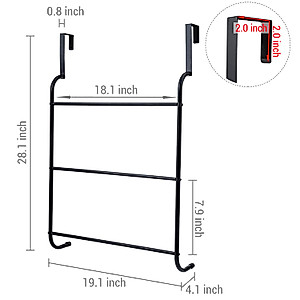 MyGift 3 Tier Modern Matte Black Metal Over The Door Bath Towel Hanger Holder, Bathroom Laundry Room Hanging Triple Bar Drying Rack for Clothing and Towels