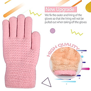 Kids Winter Hats Gloves Scarf Set for Girls Toddler Beanie Baby Neck Warmer Warm Thick Fleece Lining Thermal Pink Knit Cap with Cute Pom Pom for 6-10 Years Old, Gifts for Childrens