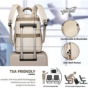 Laptop Backpack Women Student Bookbag: 15.6 Inch Stylish Nurse Computer Back Pack Teacher Travel Bags with USB Charging Port Casual Backpack Small Business Work Book Bags for College School Gift Khaki