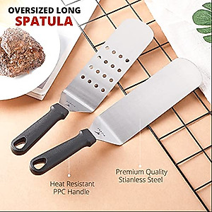 Rivexy 5 Pcs Grill Spatula for Outdoor Grill Premium Quality Metal Spatula for Cast Iron Skillet Durable Flat Top Grill Accessories Great for Outdoor BBQ Teppanyaki and Camping