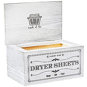 Dryer Sheet Holder for Laundry Room | Wooden Box Dryer Sheet Dispenser | Farmhouse Laundry Room Decor Accessories | Dryer Sheet Container with Lid | Laundry Room Organization Storage Container (Grayish White)| Laundry Softener Dispenser Sheets