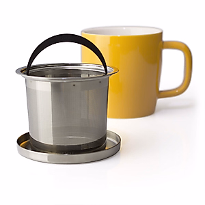 FORLIFE Dew Glossy Finish Brew-In-Mug with Basket Infuser &"Mirror" Stainless Lid 11 oz. (Mandarin)