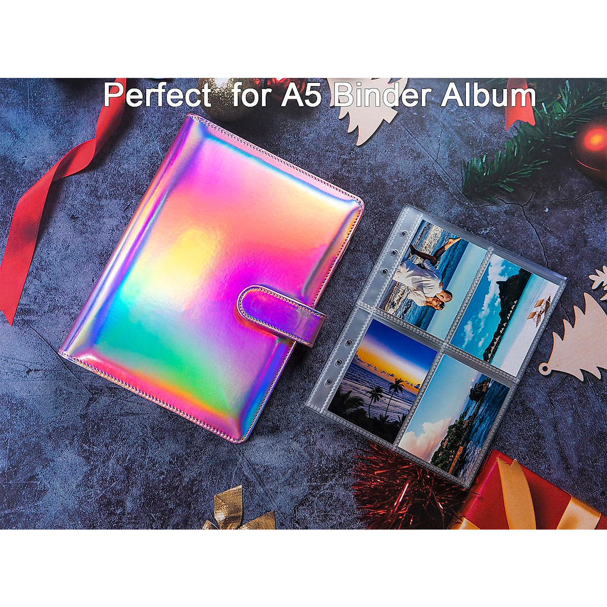 80 Pack 640 Pockets 6 Ring A5 Binder Sleeves,2.5x3.5 Inch Trading Card Sleeves,Double-Sided 4 Pocket Page Protector,Ultra-Clear Kpop Photocard Sheets,Card Sleeve Pages for Game Cards,Photocard