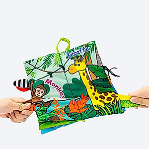 HECCEI Baby Cloth Books, Tail Books, Activity Crinkle Soft Books Toddler Early Development Cloth Books for Baby/Infant/Toddler 3 Months+ (Farm Tails)