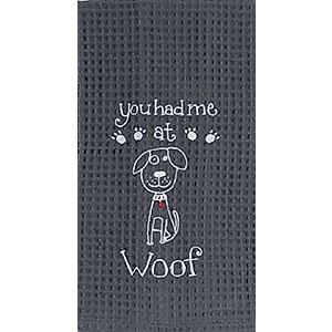 Kay Dee Dog Lover Embroidered Waffle Towel Set - Cotton - One Each You Had Me at Woof & Dog Love