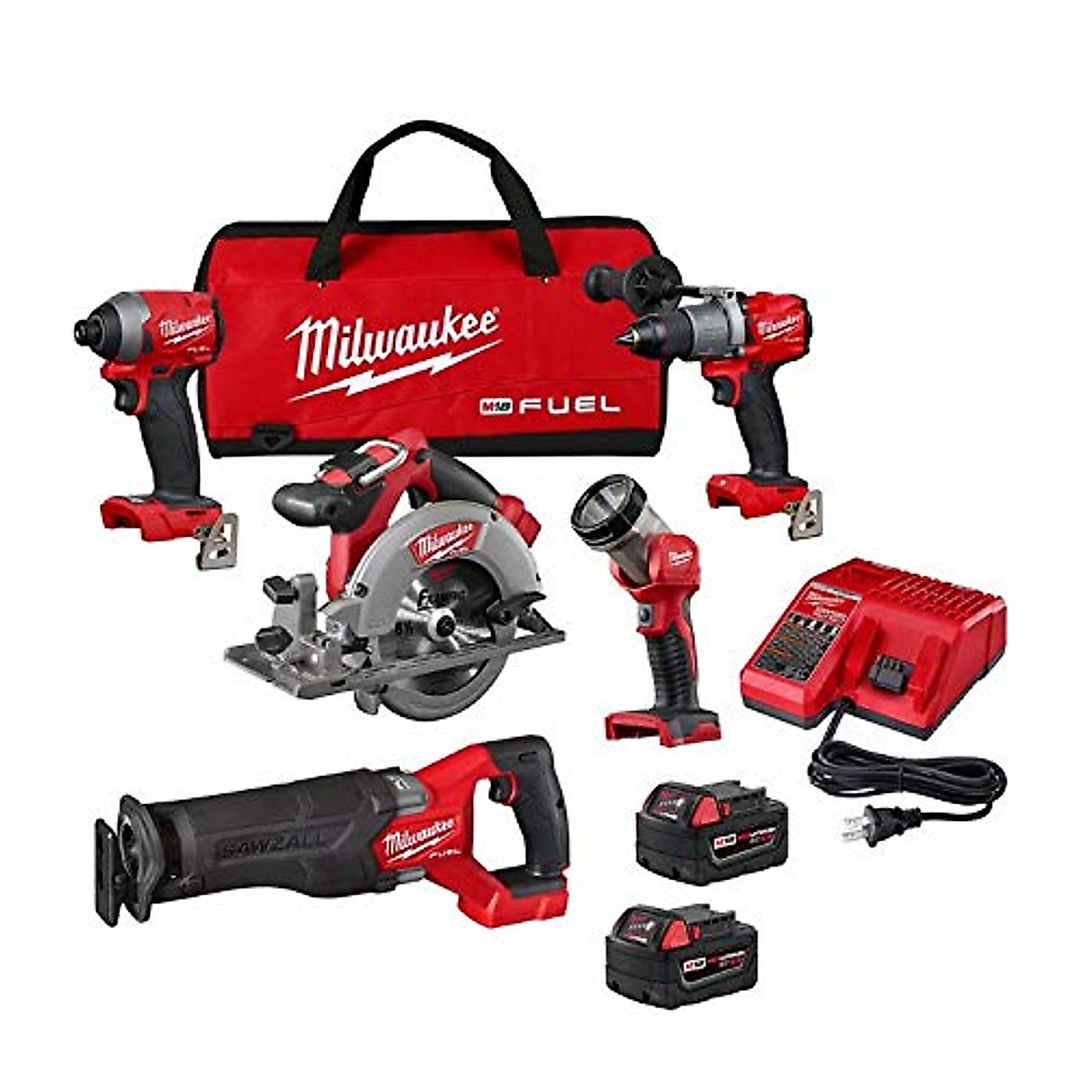 2998-25 M18 FUEL 18-Volt Lithium-Ion Brushless Cordless Combo Kit (5-Tool) with Two 5.0 Ah Batteries, 1 Charger 1 Tool Bag