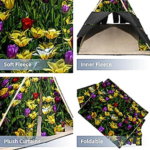 RATGDN Small Pet Hideout Colorful Flower Purple Yellow Tulip Hamster House Guinea Pig Playhouse for Dwarf Rabbits Hedgehogs Chinchillas