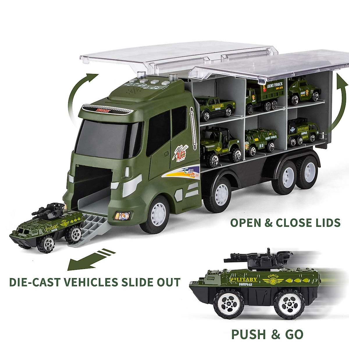 18 Pcs Military Truck with Army Men Toy Set for Boys, Mini Die-cast Battle Car in Transport Carrier Truck Playset, Army Toy Vehicle for Boy Girl Kid Toddler 8-12 Year Old Birthday Gift Party Favor