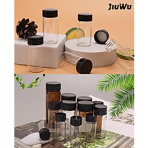 JIUWU 20 Pack, 20 ml Clear Glass Vials with Screw Caps 5 Dram Small Size Storage Bottle Container with Lids for Lab/Travel Essential Oil Samples Anointing Oil Vial Specimen and Water Sample Bottles