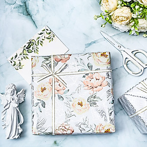 LeZakaa Reversible Silver Foil Wrapping Paper Roll - Silver Flower & Plaid Design for Wedding, Engagement, Bridal Shower, Anniversay, Mother's Day - 17 inches x 32.8 Feet