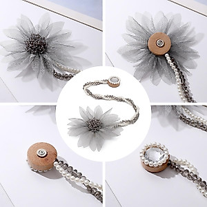 SUQ I OME 2 Pack of Handmade Crystal Pearl Beaded Magnetic Flower Curtain Tieback Holdback for Drapes（Gray