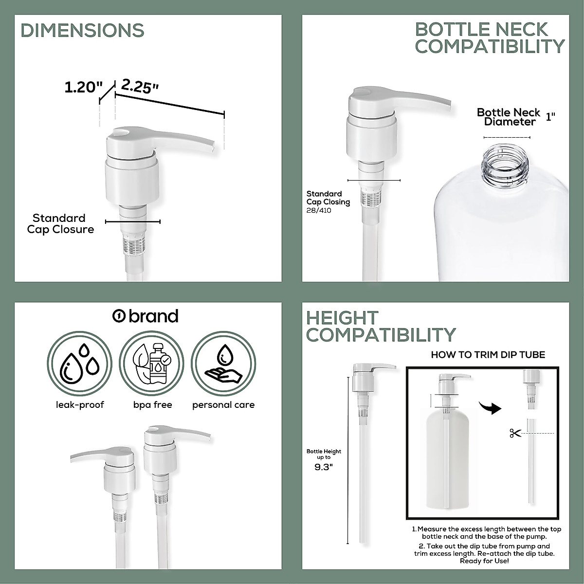 Shampoo/Conditioner Pumps, 4 Pack, for 1 Liter Bottles (White)