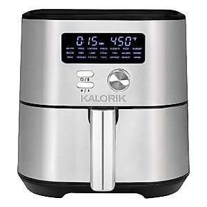 Kalorik MAXX® Digital Air Fryer FT 47823 BKSS | 6-Quart Oilless Air Fryer with 7 Cooking Functions | LED Display | 21 Smart Presets | 5 Dishwasher-Safe Accessories & Bonus Recipe Book | Nonstick Air Frying Basket  | 1750W | Stainless Steel & Black
