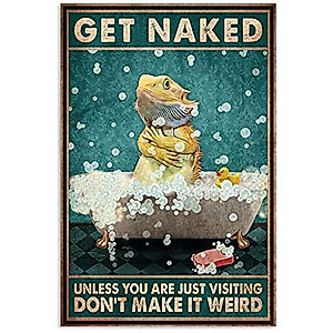 Bathtub Bearded Dragon Retro Metal Tin Sign, Bearded Dragon Nude Soap Bubble Bath Poster Aluminum Metal Home Cabin Club Shop Bar Sign Garage Cafe Farm Metal Wall Panel Art Deco 8X12Inch