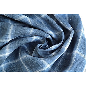 Navy Blue Linen Gradation Plaid Fabric | Versatile Fabric Material - Ideal for Sewing, Crafts and Home Decor