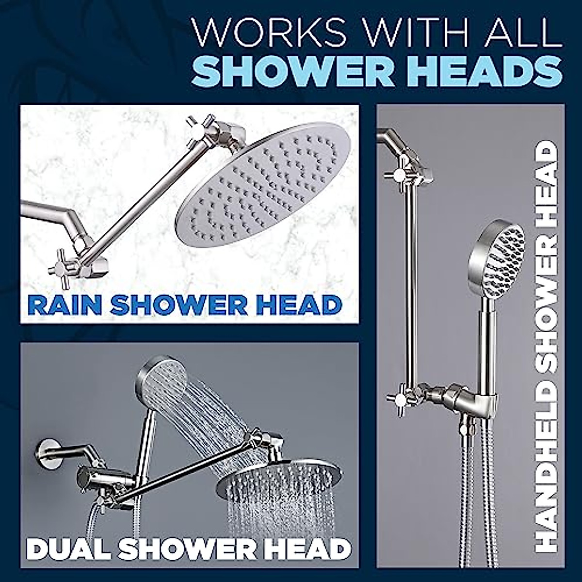 HammerHead Showers 12 Inch Long Adjustable Shower Arm — Feat. Shark Teeth, The Strongest Locking Joints of Any Shower Head Extension Arm — Metal Extender Raises Showerhead Height — Chrome